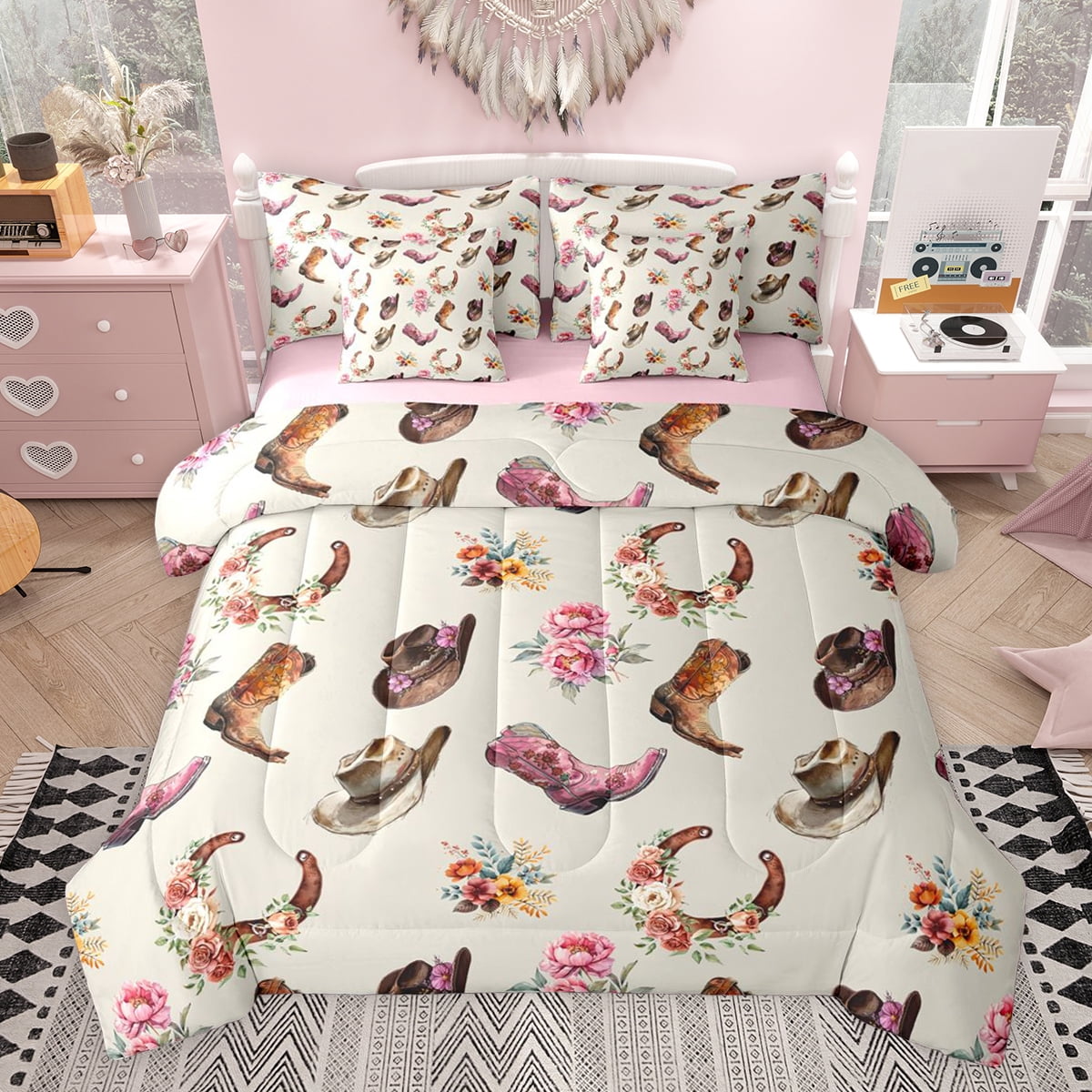 Castle Fairy Western Cowgirl Boots Hats Bedding Comforter Set 7pcs for ...
