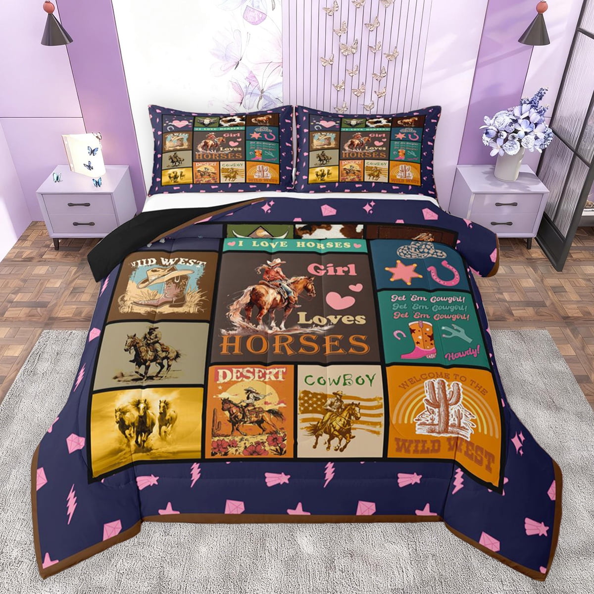 Castle Fairy Western Cowgirl Cowboy Full Size Comforter Sets 3-Piece ...