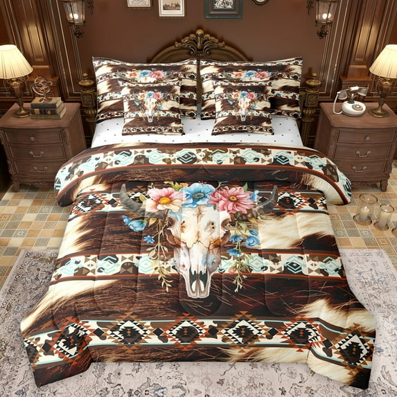 Castle Fairy Western Floral Bull Skull Bedding Comforter Set 7 Pieces ...