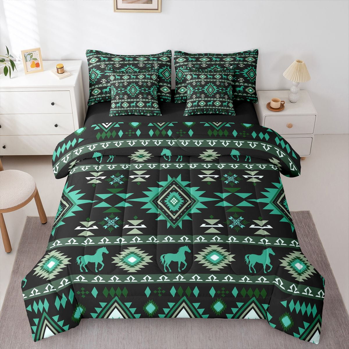 Castle Fairy Western Horse Aztec Bedding Comforter Set,Bohemian King ...