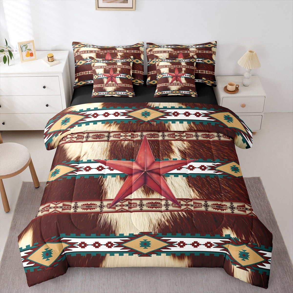 Castle Fairy Western Texas Star Bedding Comforter Set,Bohemian Aztec ...