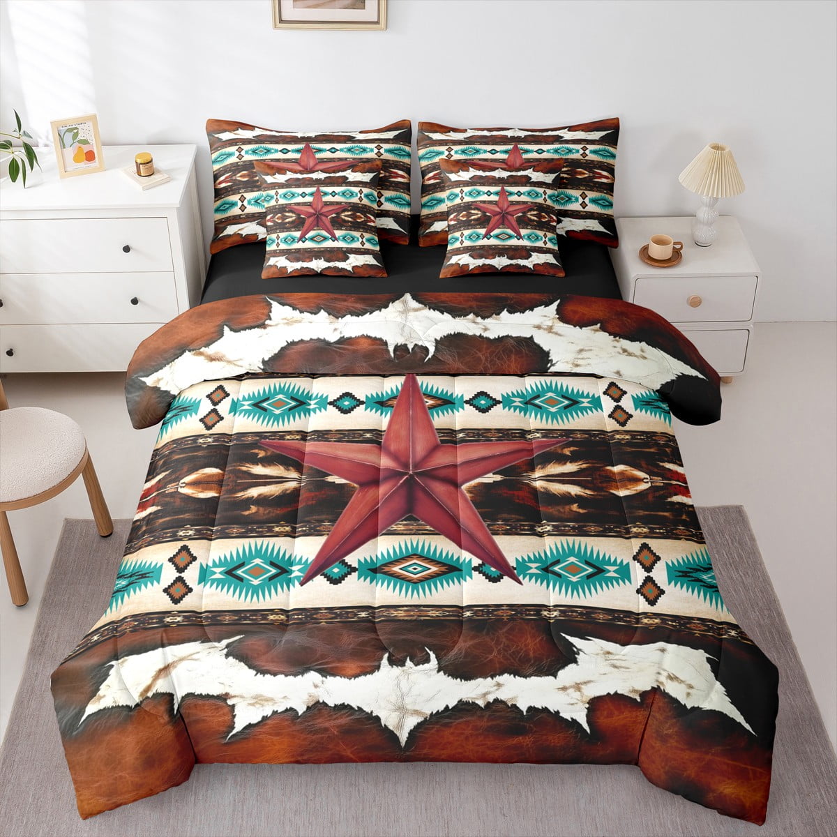 Castle Fairy Western Tribal Aztec Bedding Comforter Set,Red Texas Star ...