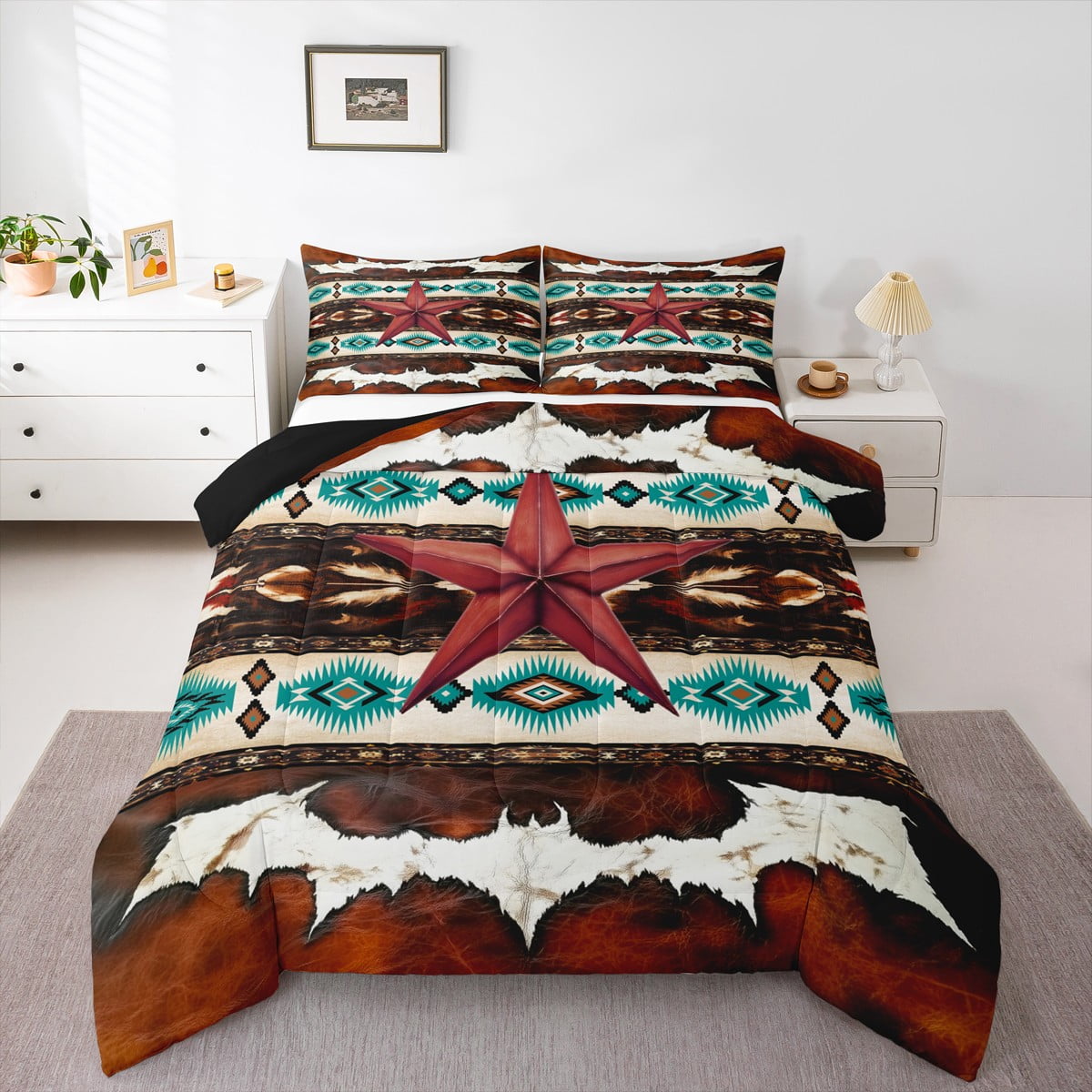 Castle Fairy Western Tribal Aztec Queen Comforter Set,Red Texas Star ...
