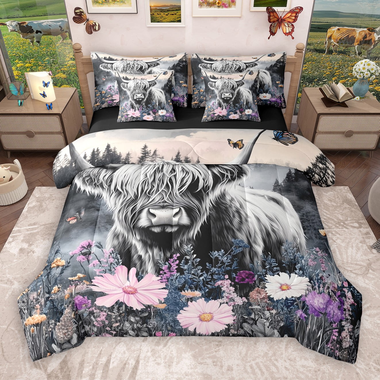 Castle Fairy White Highland Bull 7Pcs Bedding Comforter Set for Teens ...