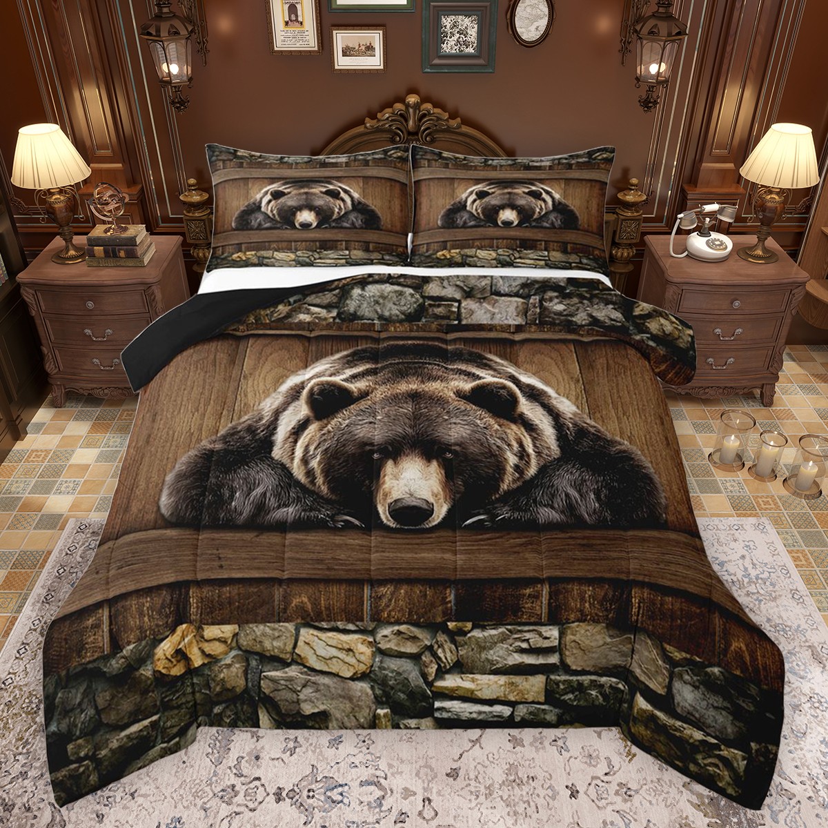 Castle Fairy 3-Piece Full Bear Cabin Bedding Comforter Set - Walmart.com