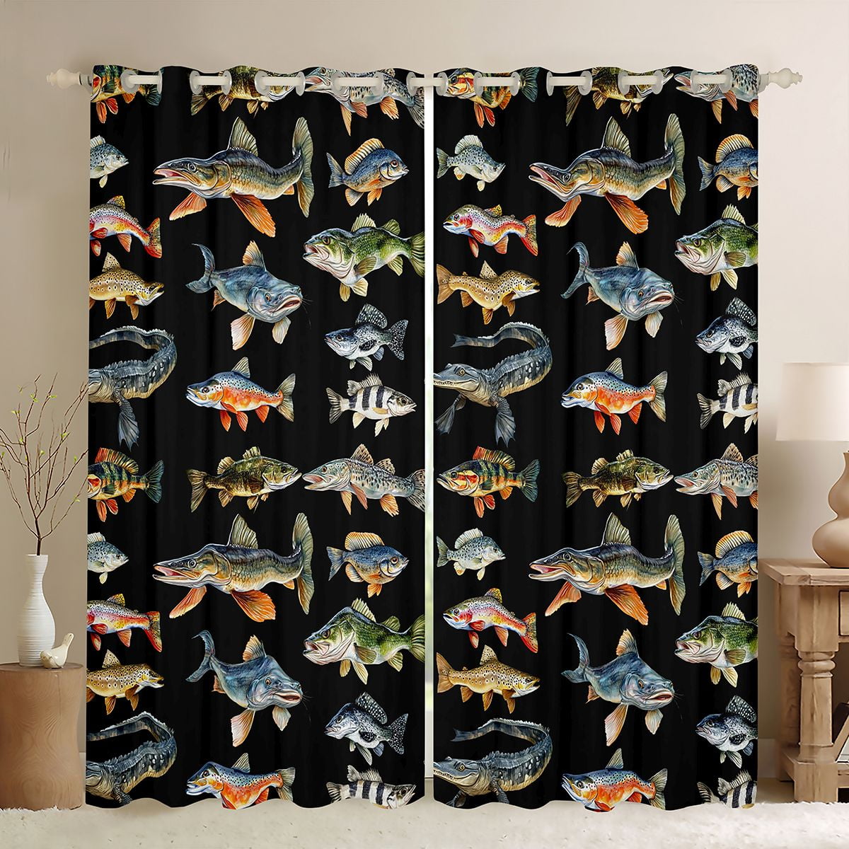 Castle Fairy Wildlife Fish Black Out Curtains,Fishing Curtains Pack of ...