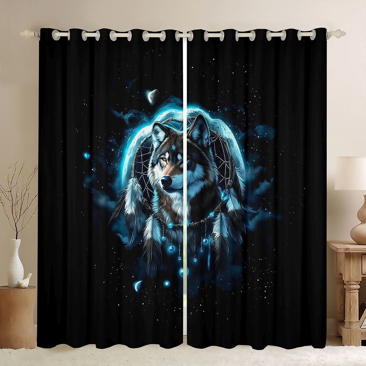 Castle Fairy Wolf Black Out Curtains,Bohemian Dreamcatcher Curtains ...