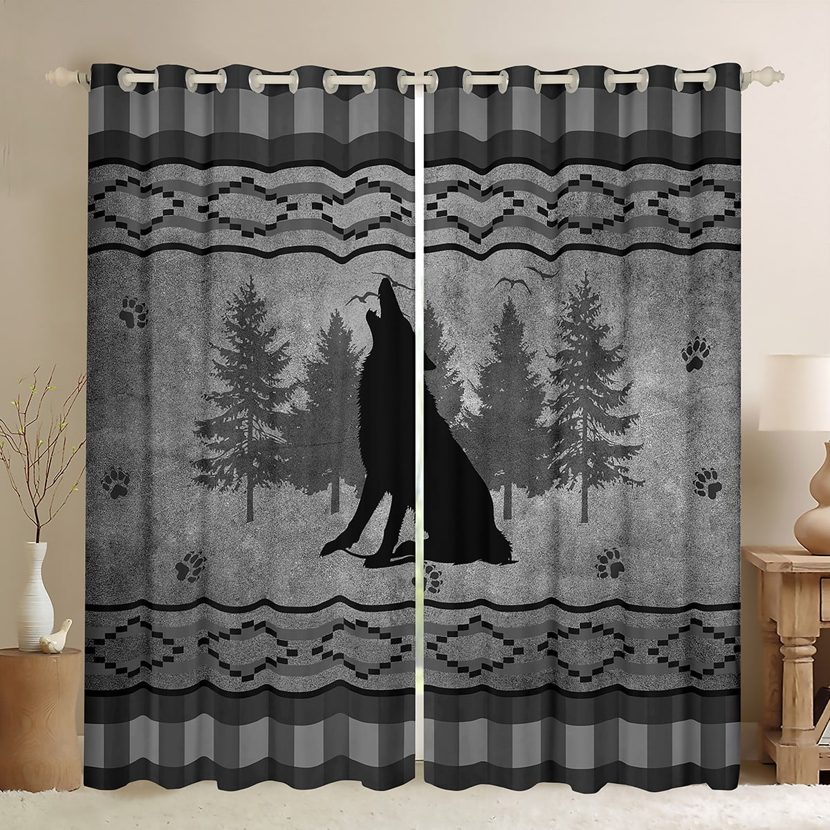 Castle Fairy Wolf Blackout Curtains Set of 2 (52x84 Each),Tribal Aztec ...