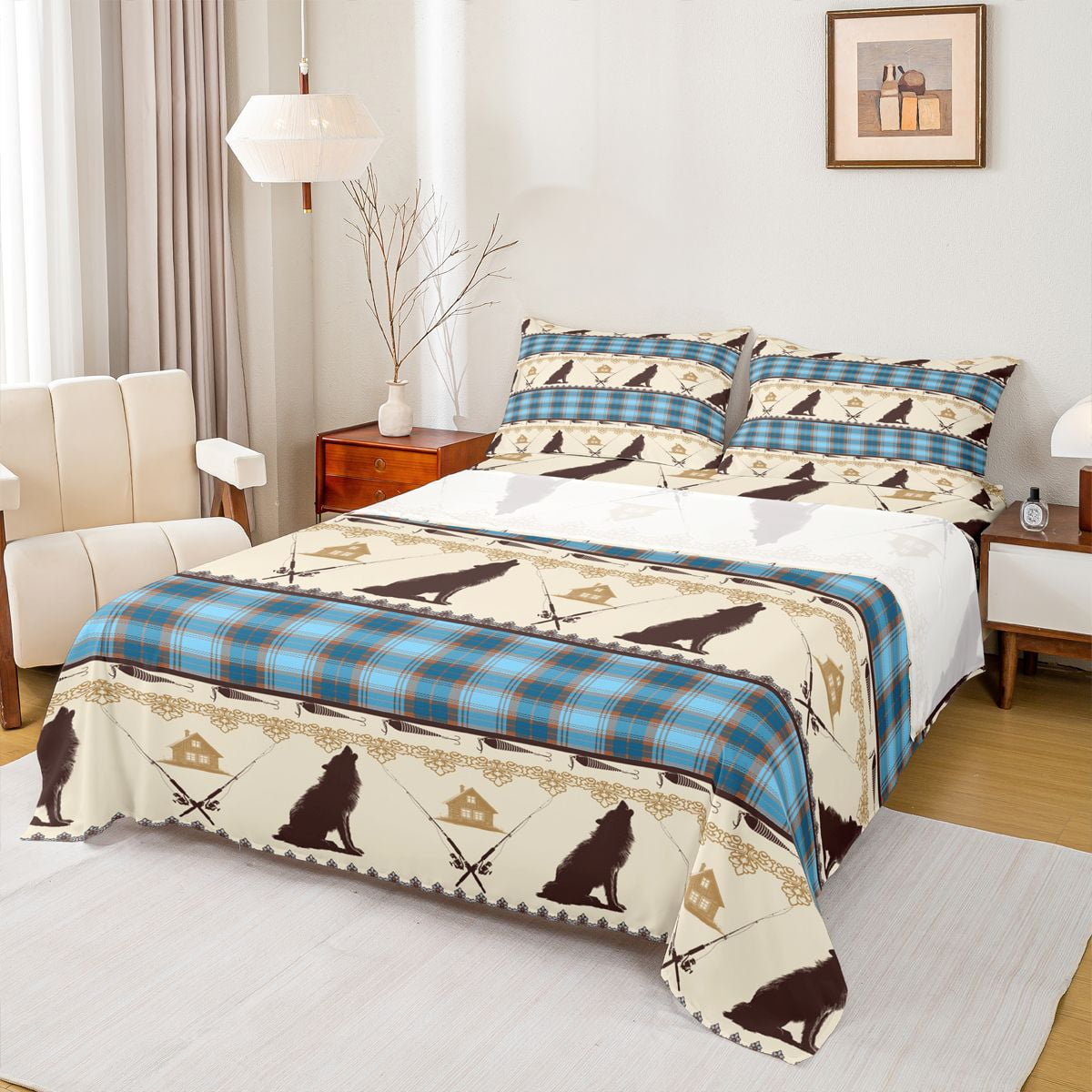 Castle Fairy Wolf Wildlife Twin Sheet Sets for Boys Girls,Fishing And ...