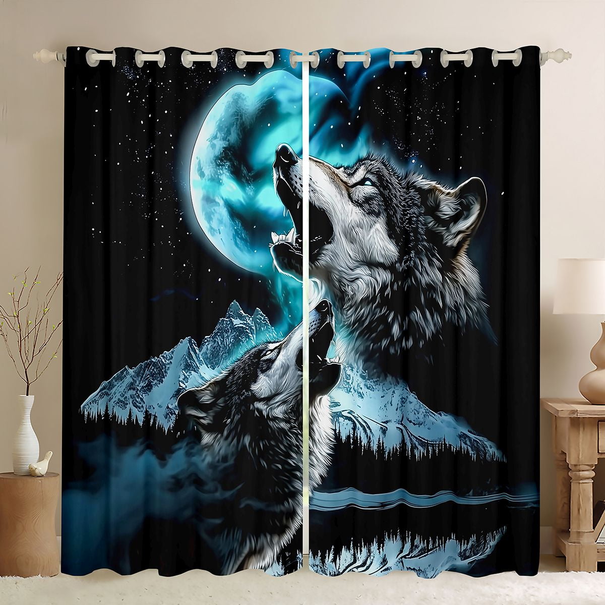 Castle Fairy Wolves Curtains Pack of 2 (42x84 Each),Moutain Starry Sky ...