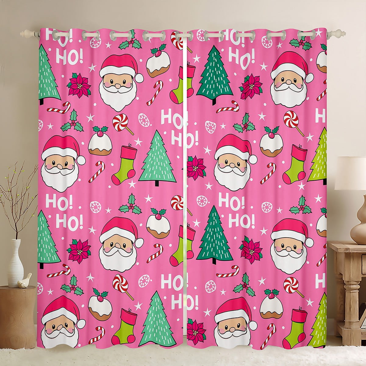 Castle Fairy Xmas Santa Claus Blackout Curtains Set of 2 (52x84 Each ...