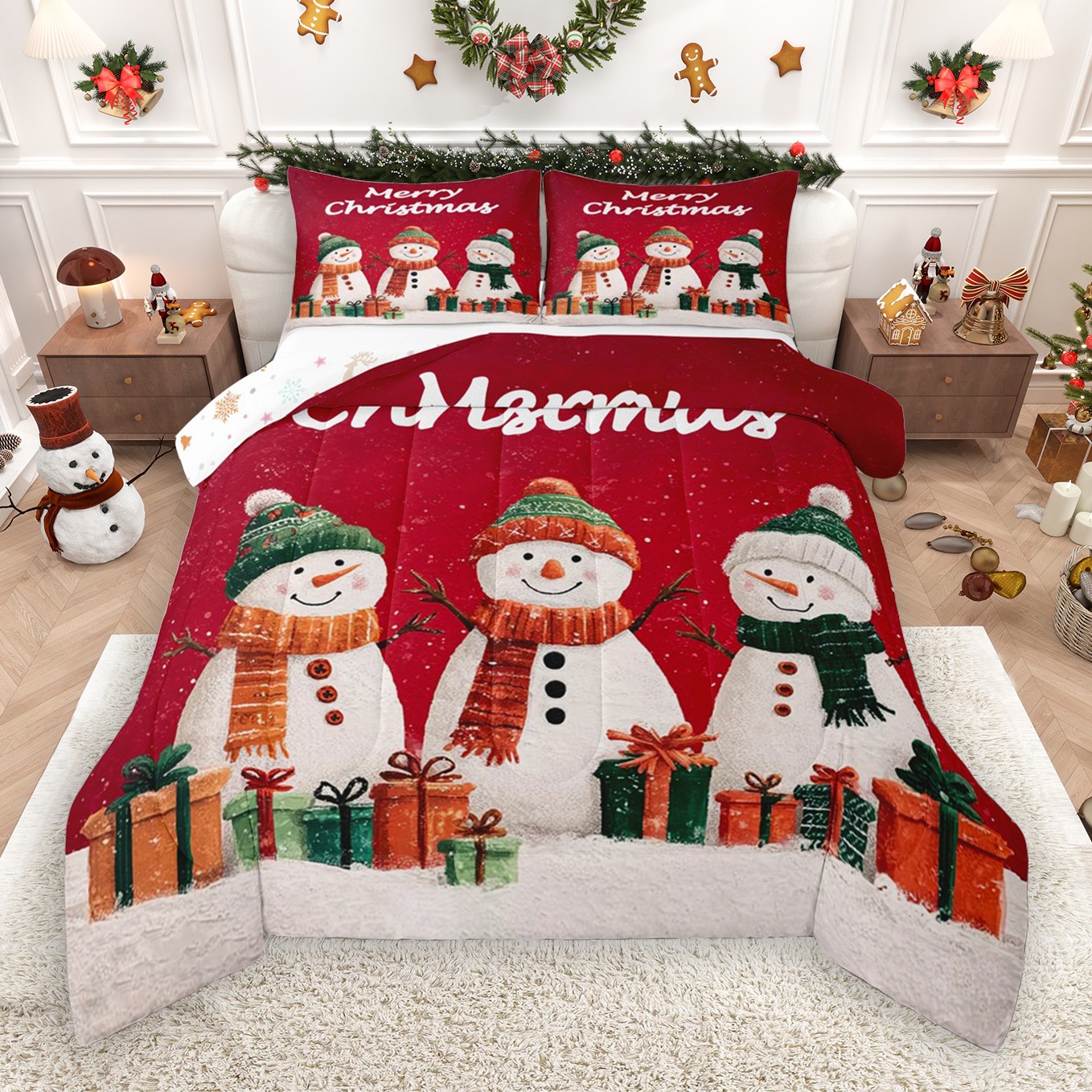 Castle Fairy Xmas Snowman 3 Pieces Queen Comforter Set for Teens Girls ...