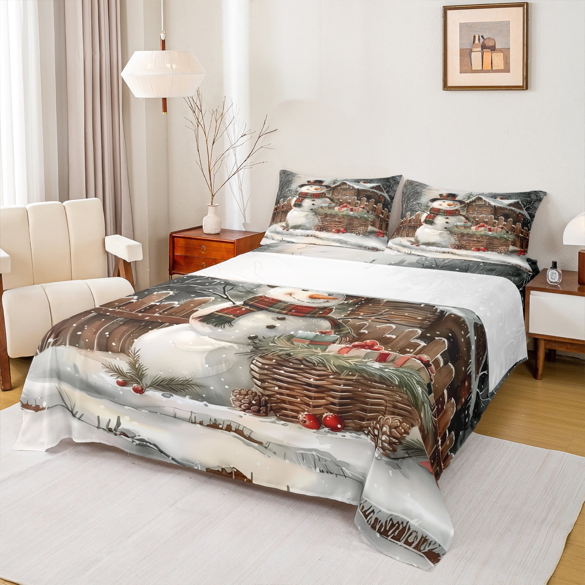 Castle Fairy Xmas Snowman 4 Pieces Queen Sheet Sets for Teens Women Men ...