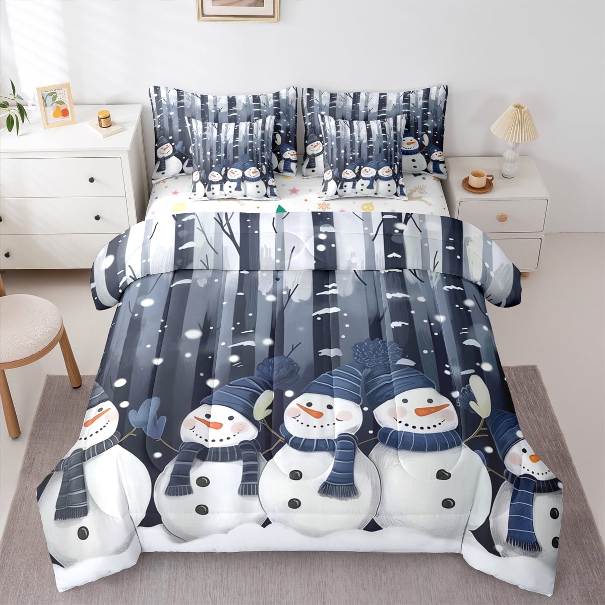 Castle Fairy Xmas Snowman 7 Pieces Bedding Comforter Set for Preppy ...
