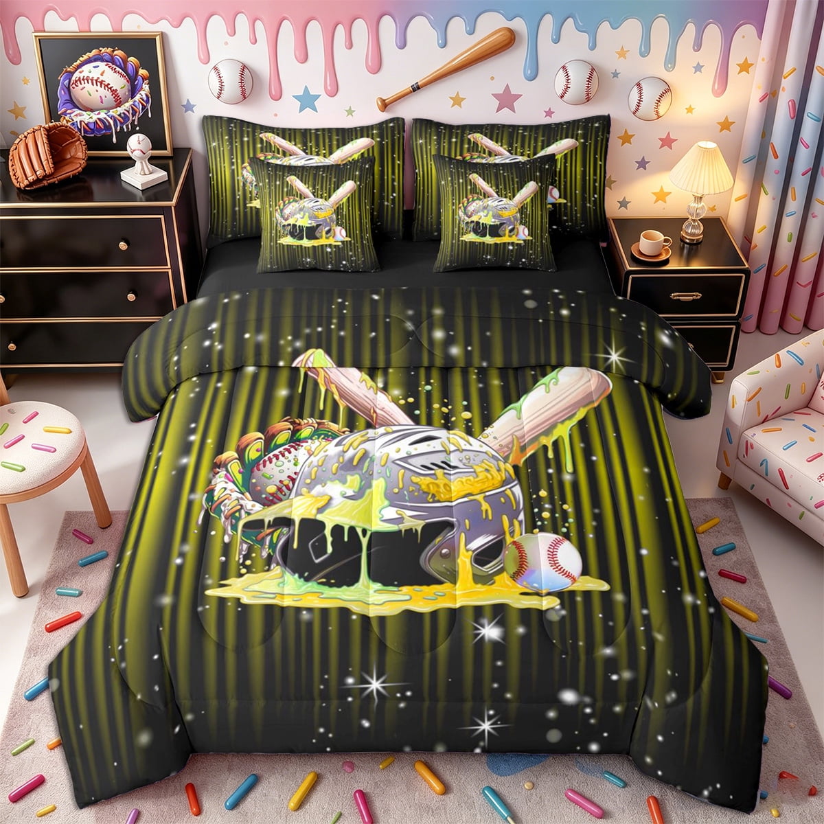 Castle Fairy Yellow Baseball Helmet Bat King Bedding 7pcs, Gradient ...