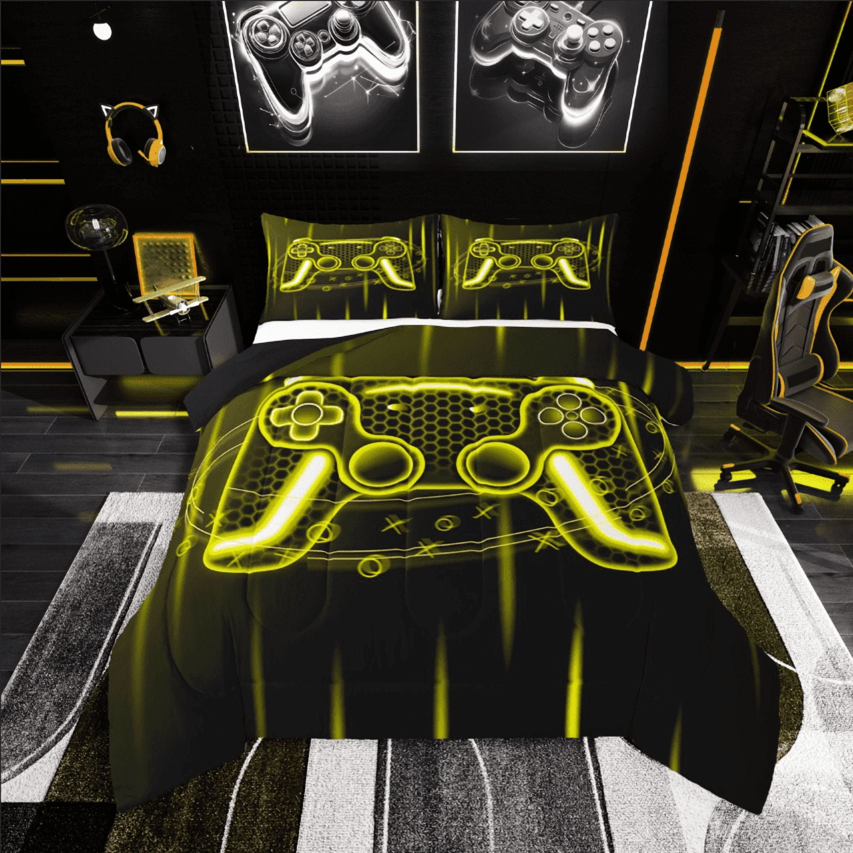 Castle Fairy Yellow Gamer 3-Piece Full Size Comforter Sets,Abstract ...