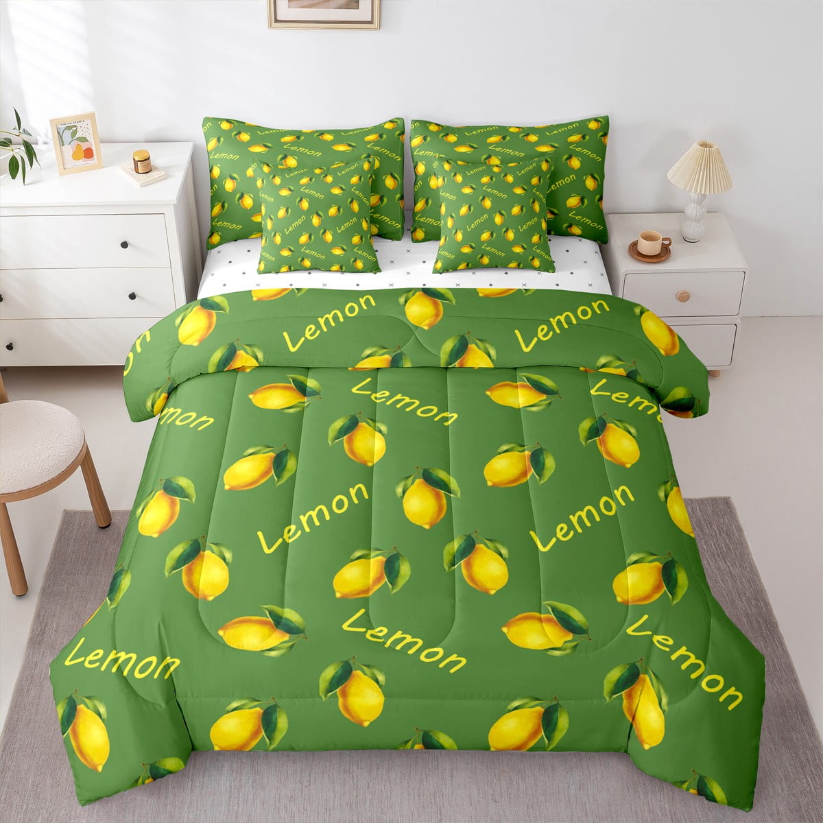 Castle Fairy Yellow Lemon 7pcs Bedding Comforter Set,Fresh Fruit Queen ...