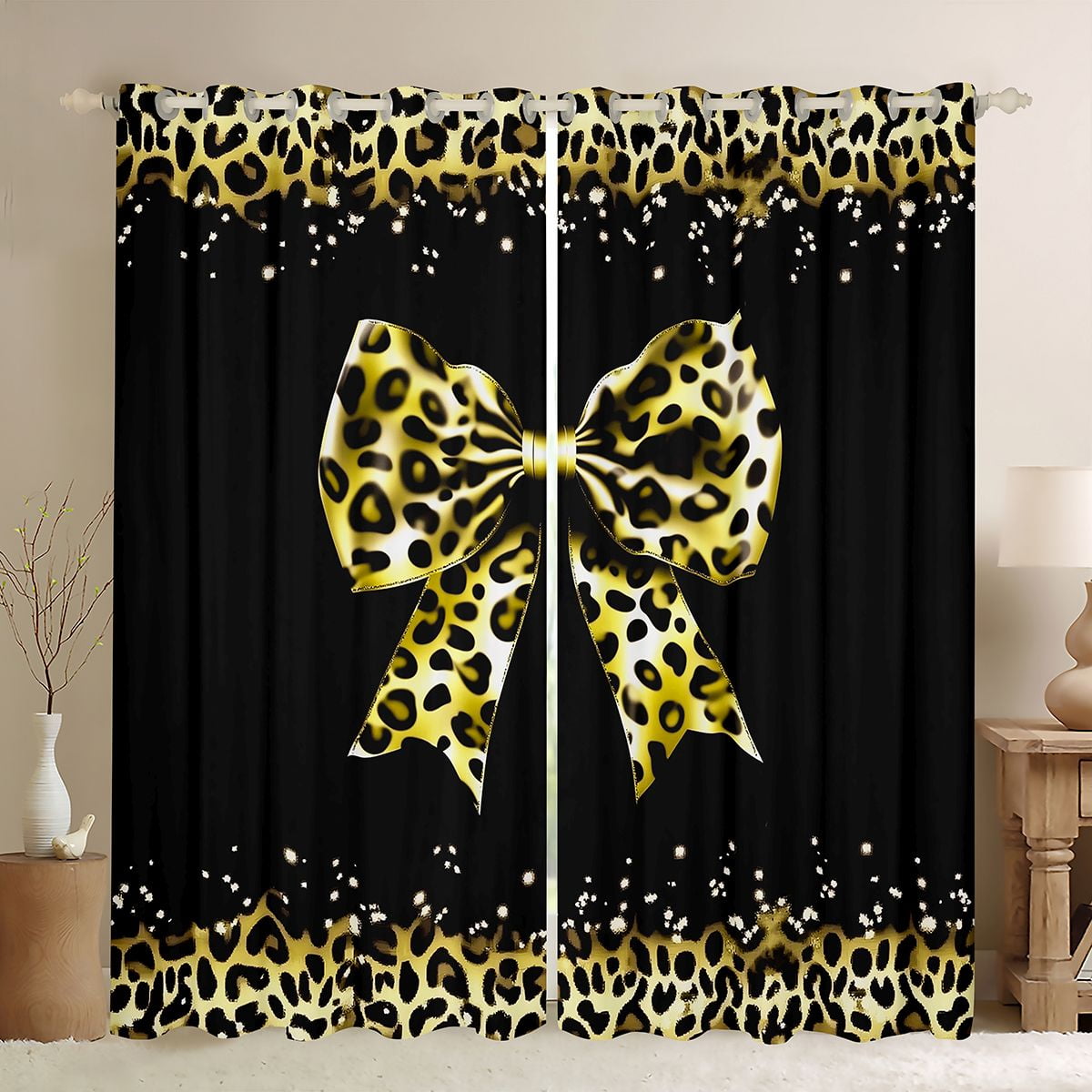 Castle Fairy Yellow Ribbon Bow Curtains Pack of 2 (42x84 Each),Leopard ...