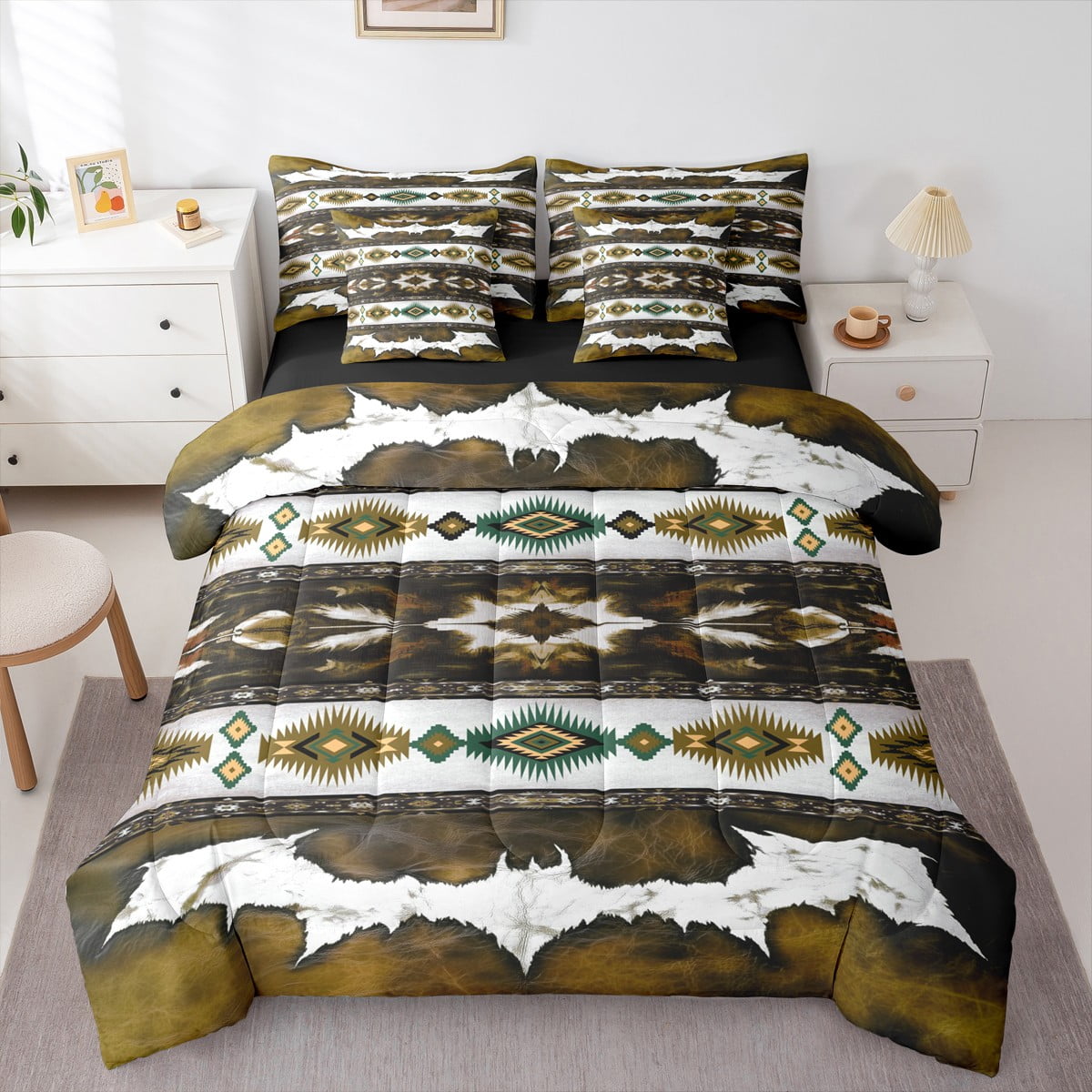 Castle Fairy Yellow Teal Aztec Twin Bedding Sets,Bohemian Western ...