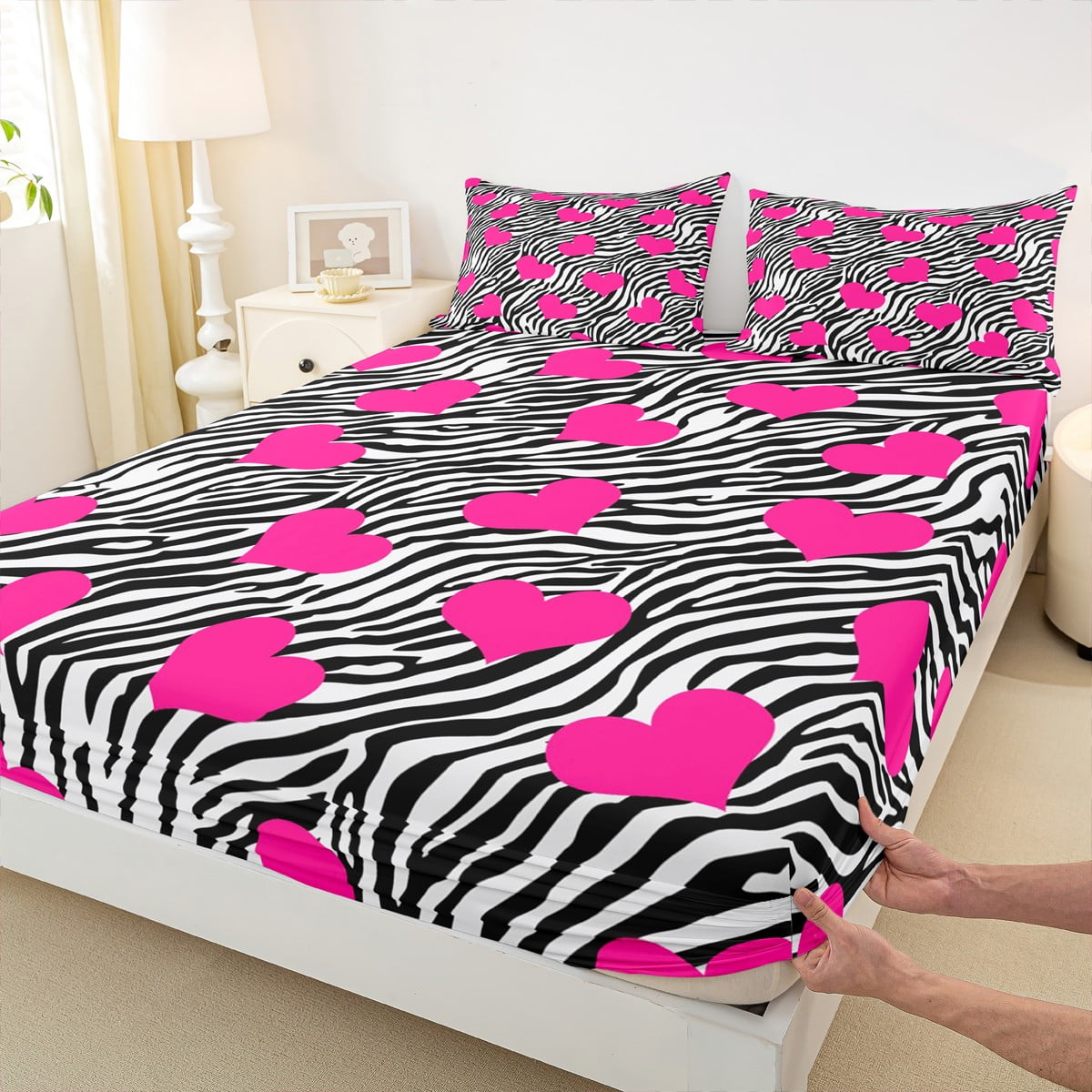 Castle Fairy Zebra Print 3pcs Twin Sheet Sets,Love Heart Print Twin ...