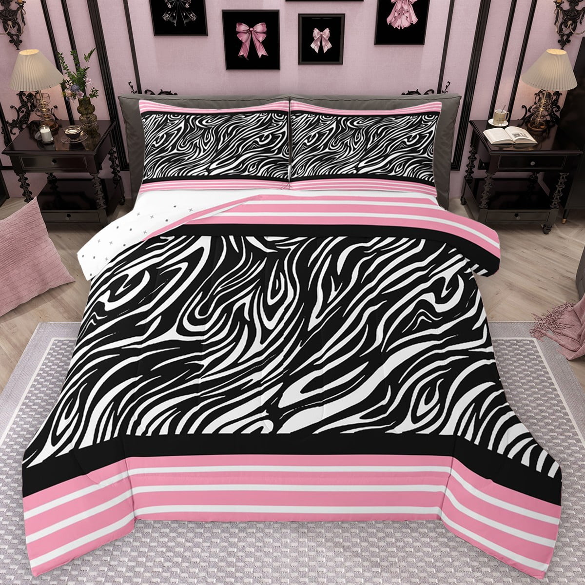 Castle Fairy Zebra Print Full Size Comforter Sets 3-Piece for Kids ...