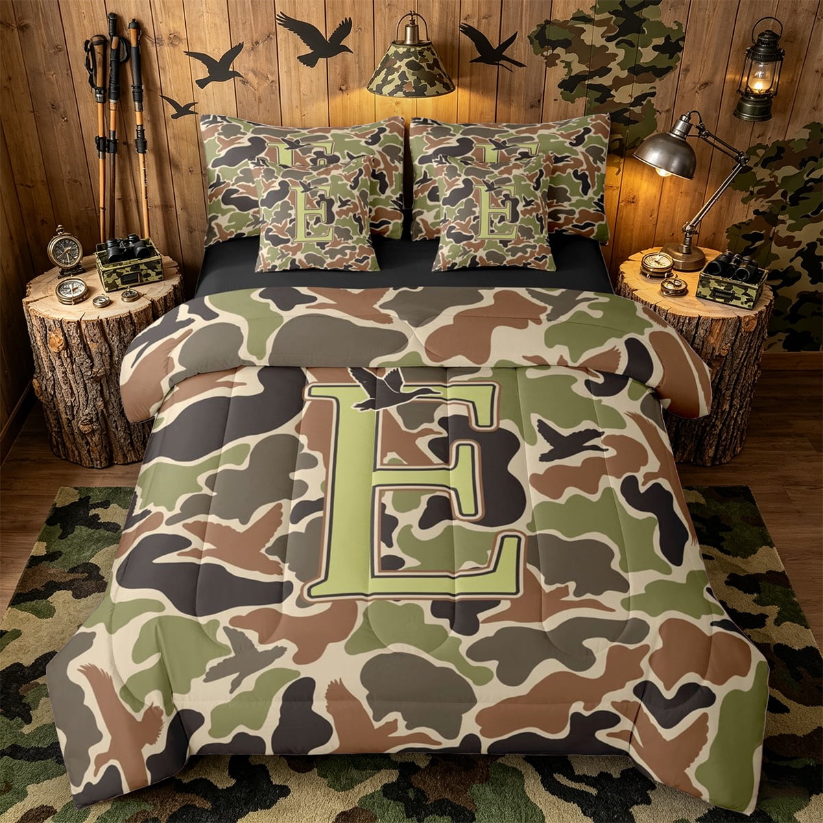 Castle Fairy Camo Duck Letter E Twin Bedding Sets 7-Piece for Men ...