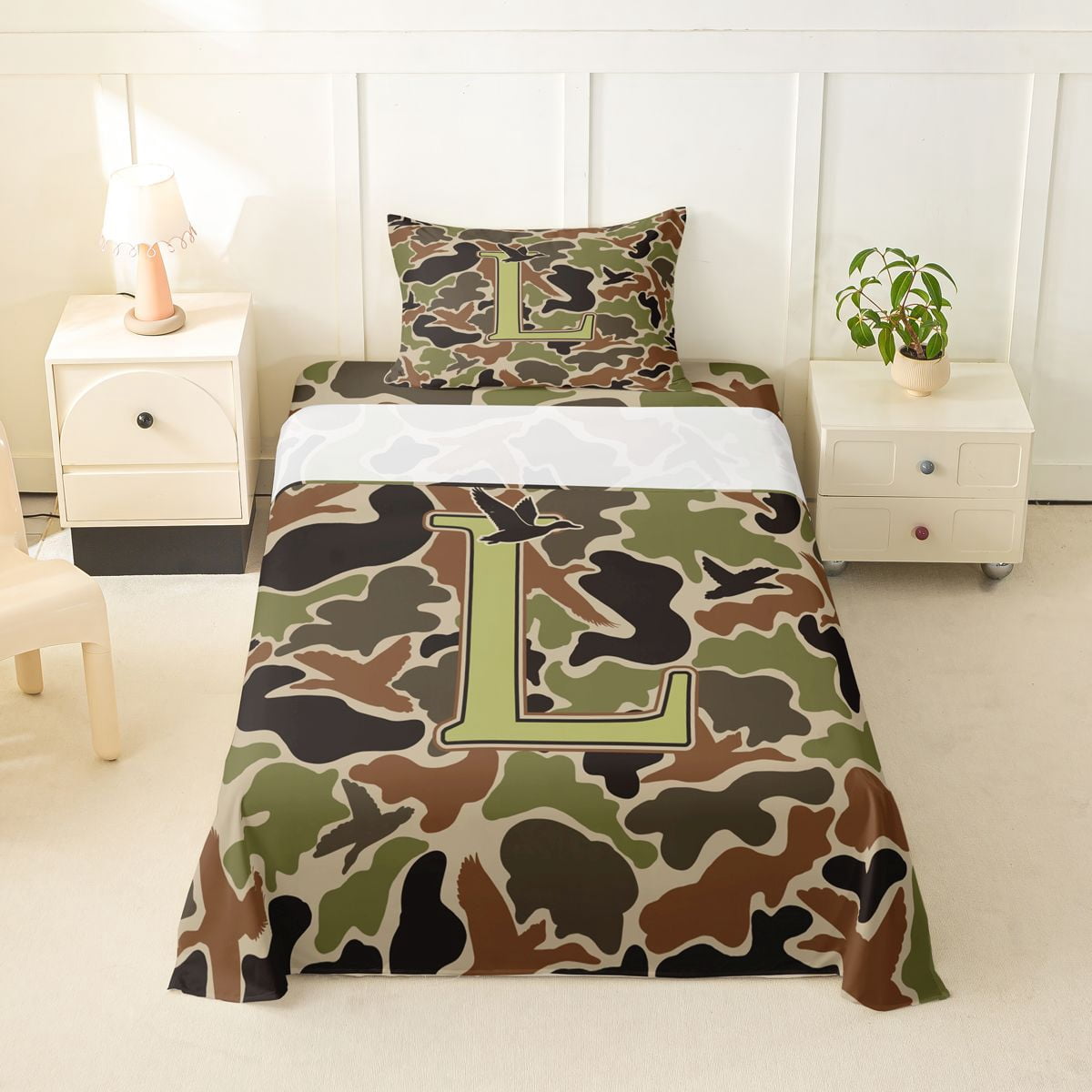 Castle Fairy Camo Duck Letter L Twin Sheet Sets 3pcs for Men,Hunting ...