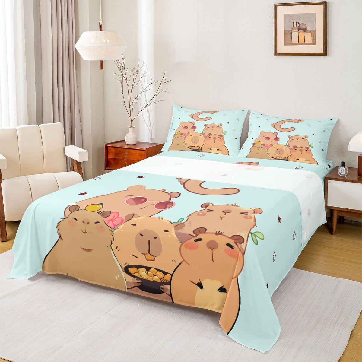 Castle Fairy Capybara Letter C Queen Sheet Sets 4 Pieces for Children ...
