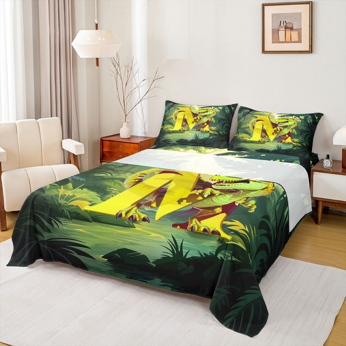 Castle Fairy Dinosaur Jungle Letter M Queen Sheet Sets 4 Pieces for ...