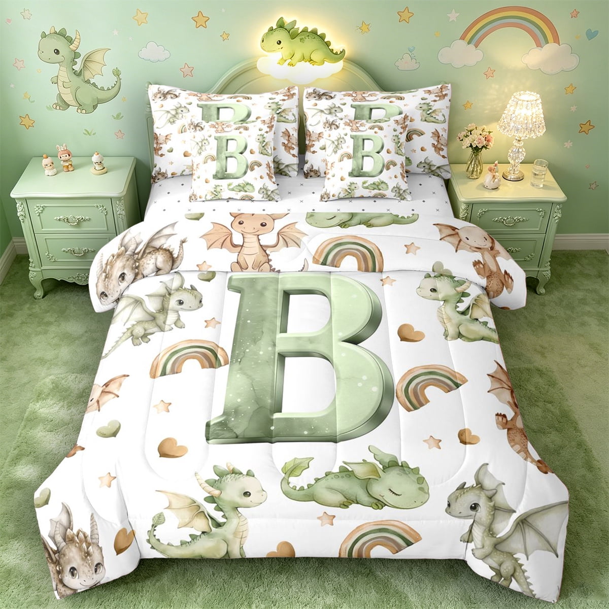 Castle Fairy Dragon Letter B Bedding Comforter Set 7 Pieces for Child ...