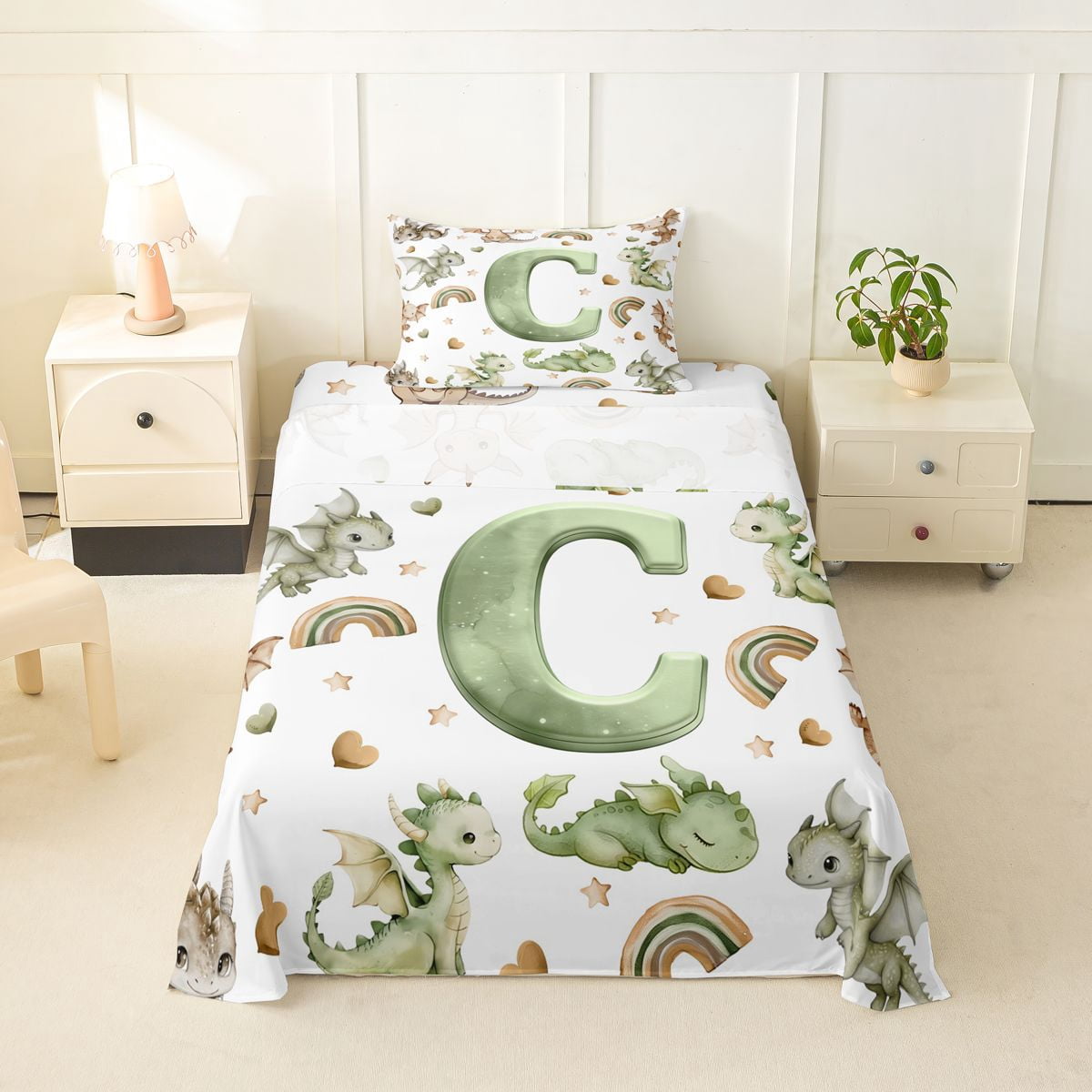 Castle Fairy Dragon Letter C Twin Sheet Sets 3pcs for Kids,Cartoon ...