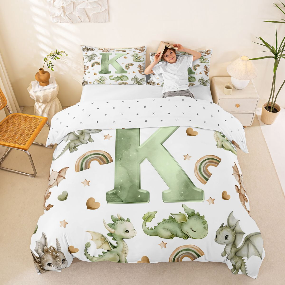 Castle Fairy Dragon Letter K Queen Duvet Cover Set for Children ...