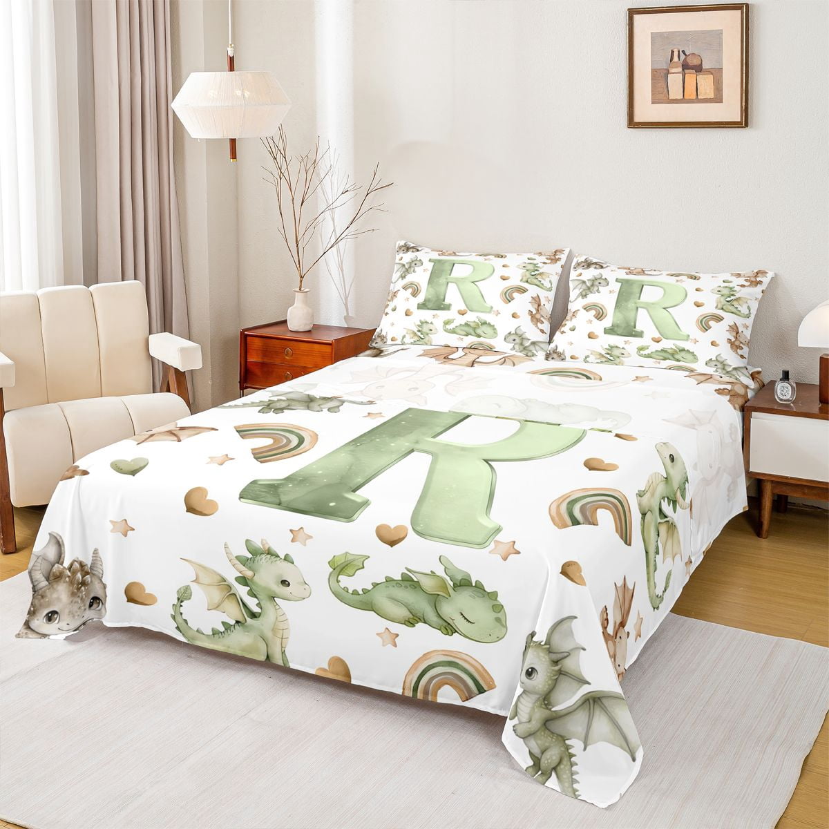 Castle Fairy Dragon Letter R Queen Sheet Sets 4 Pieces for Kids ...