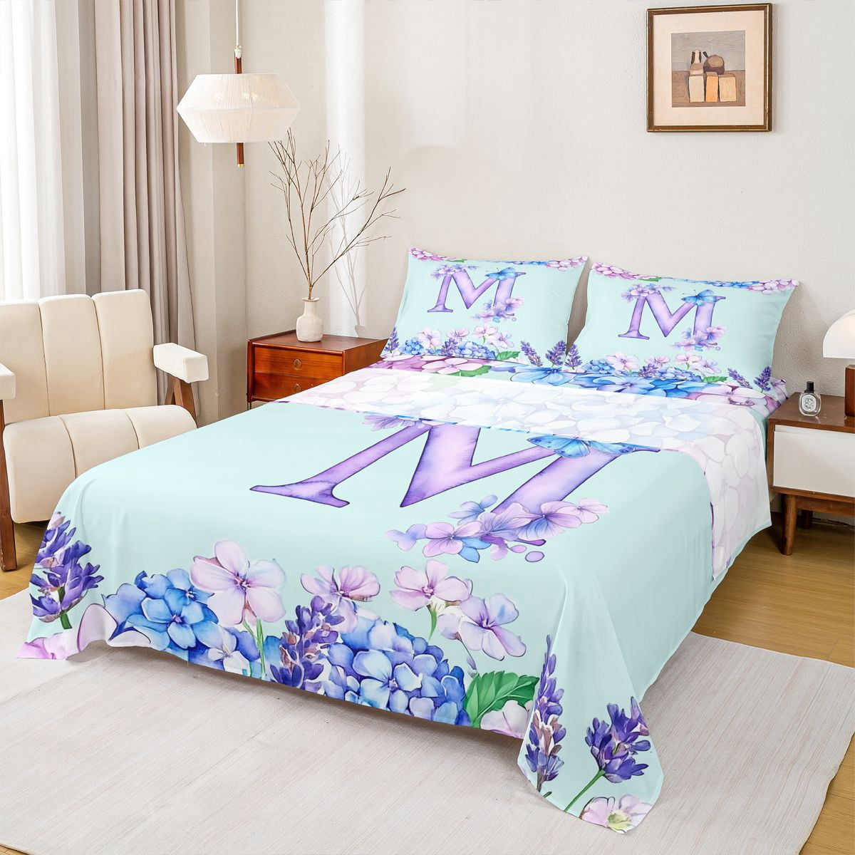 Castle Fairy Floral Butterfly Letter M Full Size Sheets 4-Piece for ...