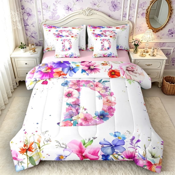 Castle Fairy Floral Letter D Bedding Comforter Set 7pcs for Adults,Chic ...