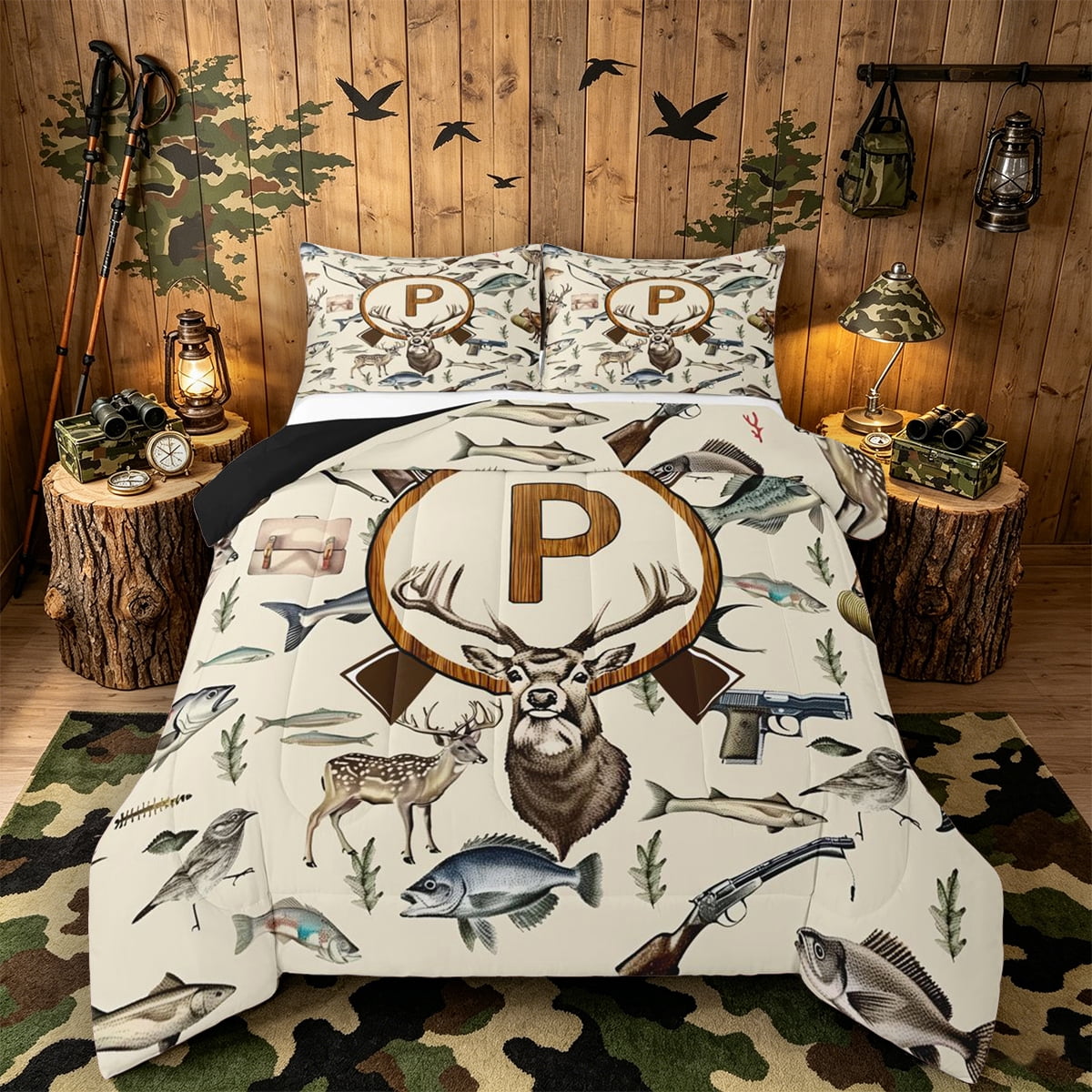 Castle Fairy Hunting Wood Letter P Queen Comforter Set 3pcs for Boys ...