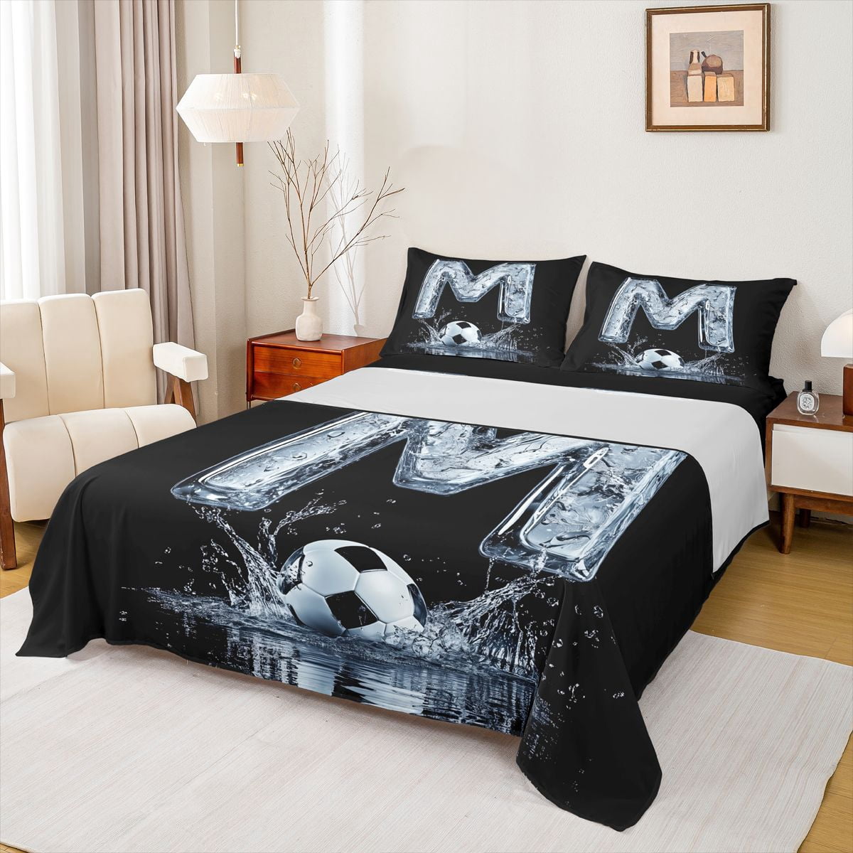 Castle Fairy Ice Letter M Soccer Design Full Size Sheets 4-Piece for ...
