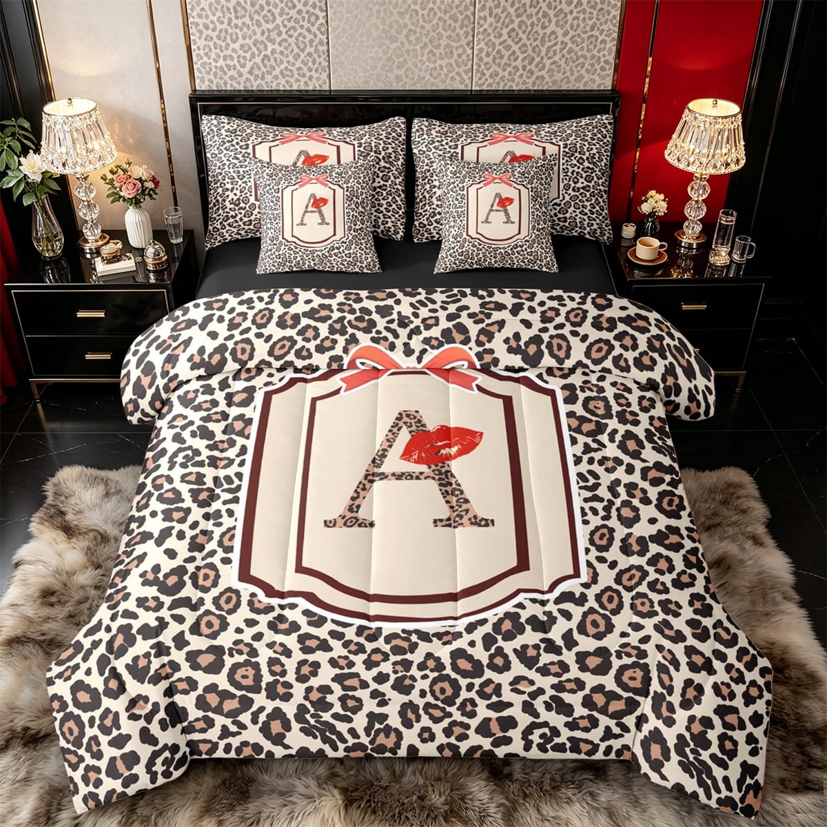 Castle Fairy Leopard Print Letter A Bedding Comforter Set 7 Pieces for ...