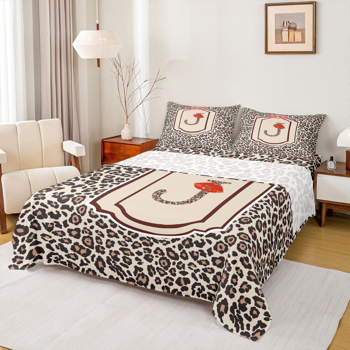 Castle Fairy Leopard Print Letter J Full Size Sheets 4-Piece for Women ...