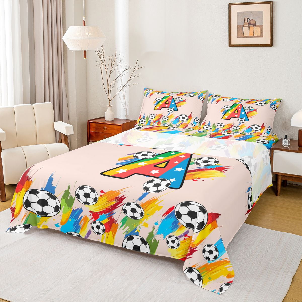 Castle Fairy Soccer Letter A Full Size Sheets 4-Piece for Kids,Ball ...