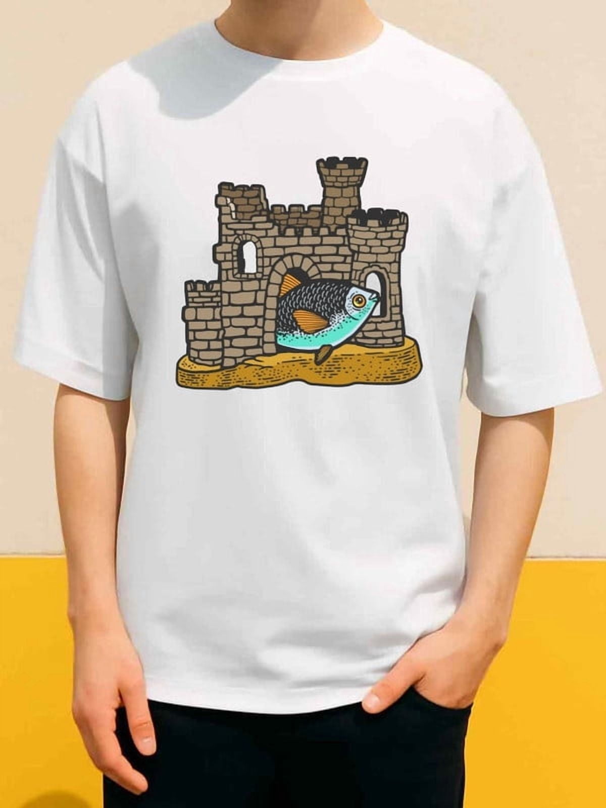 Castle Fish Tee fishing funny t shirts plain for men 180G 100% Cotton ...