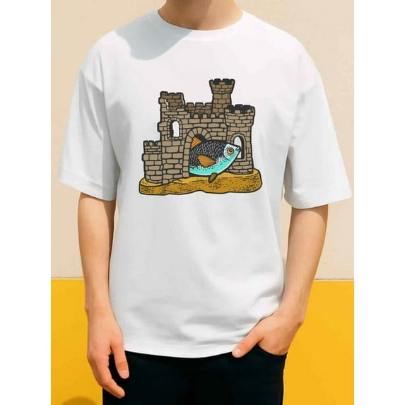 Castle Fish Tee fishing funny t shirts plain for men 180G 100% Cotton ...