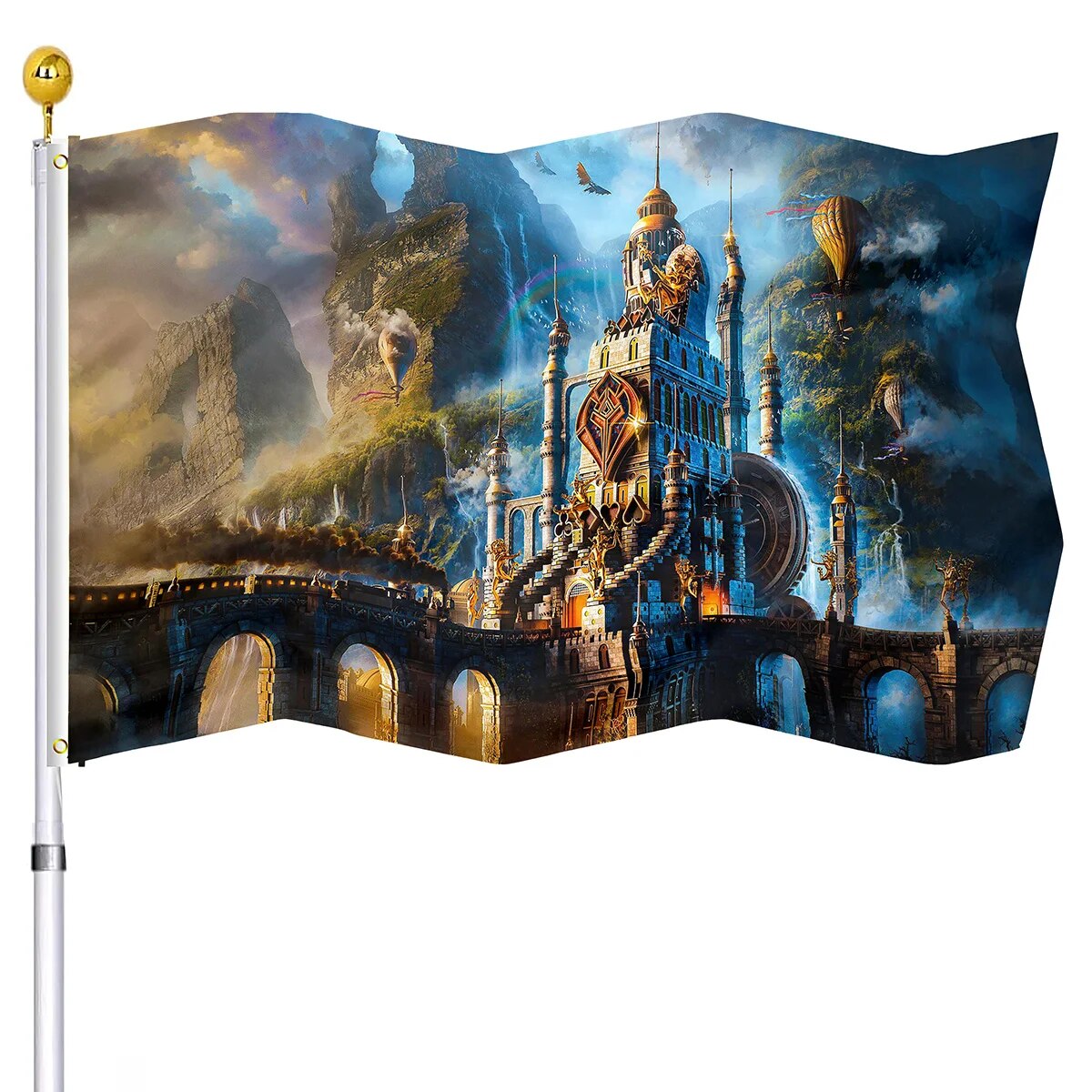 Castle Flag Anime Style Polyester Brass Grommets Town Scenery Flags ...