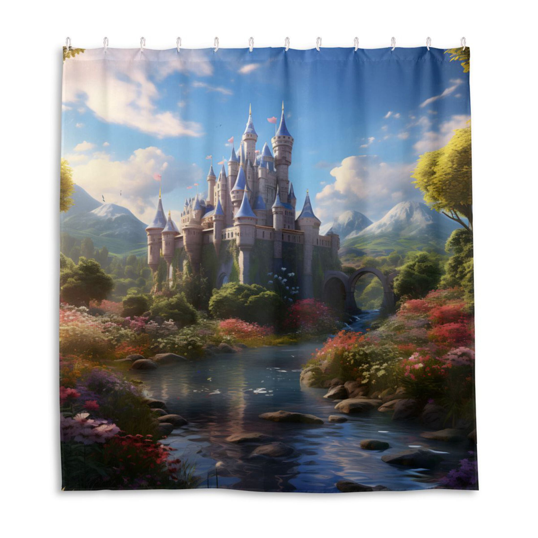 Castle Full Of Flowers Shower Curtain Liner 66x72 Inch Waterproof Shower Curtains Decorative ...