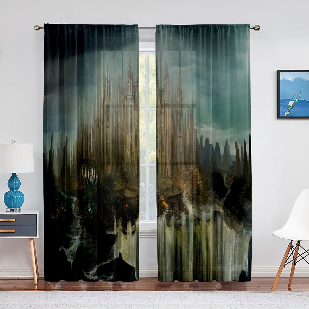 Castle In The Sky Fantasy Scenery Tulle Voile Curtain for Living Room ...
