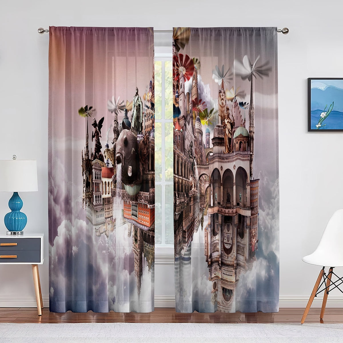 Castle In The Sky Fantasy Scenery Tulle Voile Curtain for Living Room ...