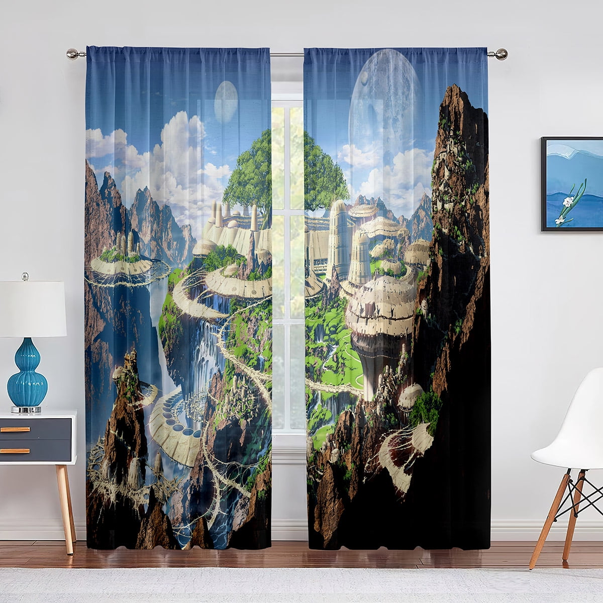 Castle In The Sky Fantasy Scenery Tulle Voile Curtain for Living Room ...