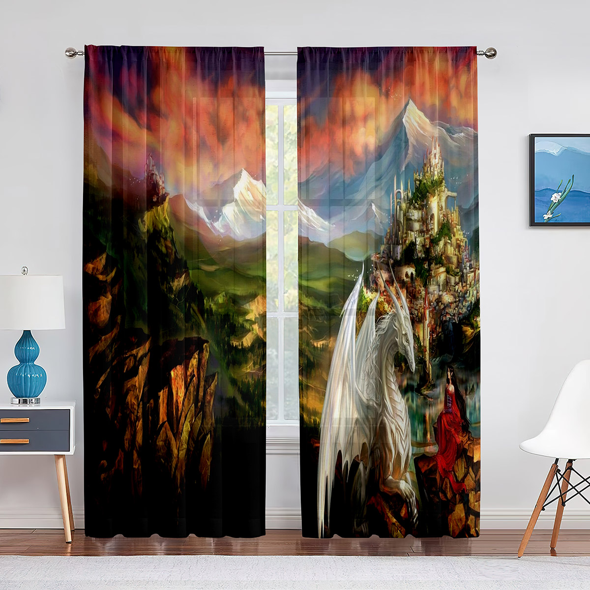 Castle In The Sky Fantasy Scenery Tulle Voile Curtain for Living Room ...