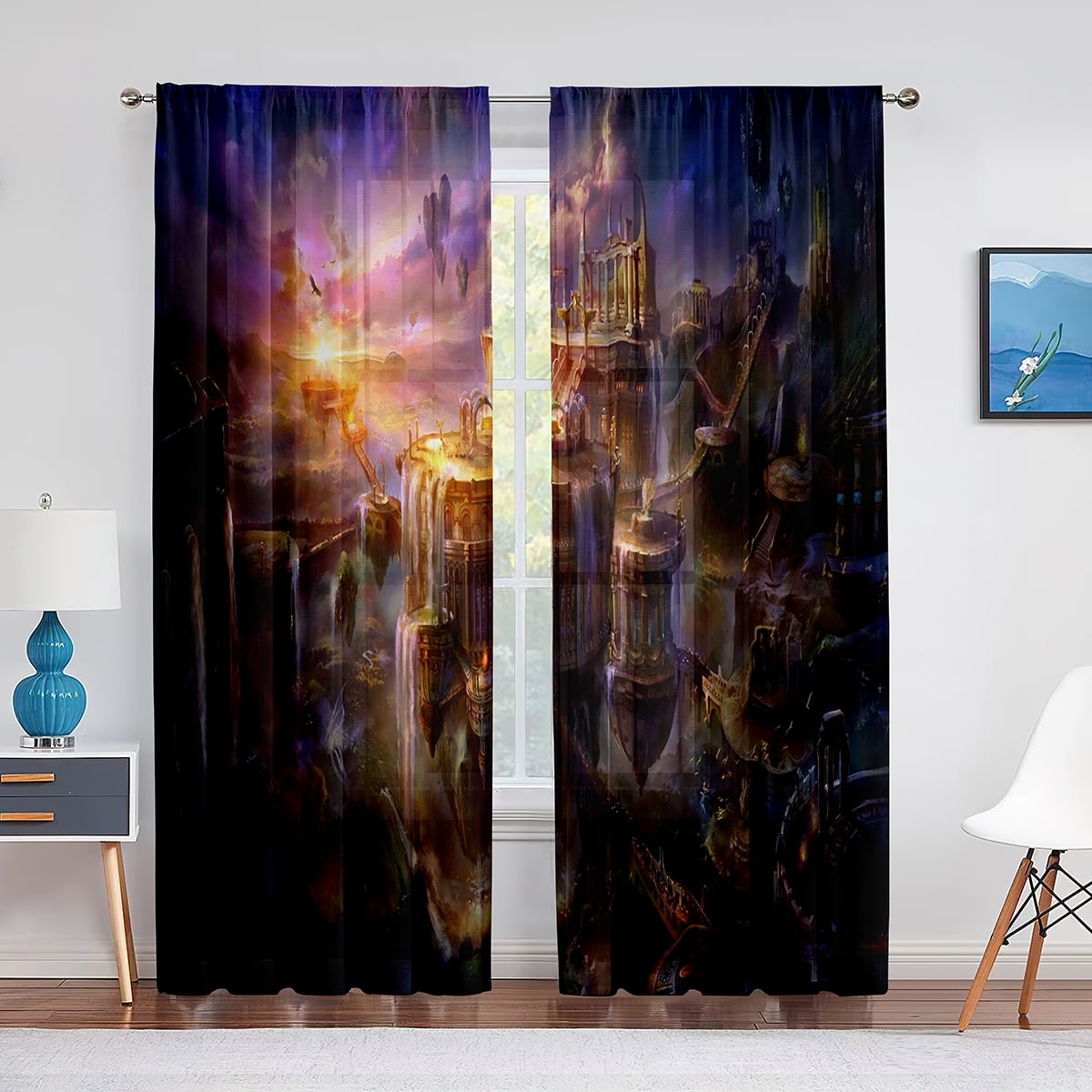 Castle In The Sky Fantasy Scenery Tulle Voile Curtain for Living Room ...