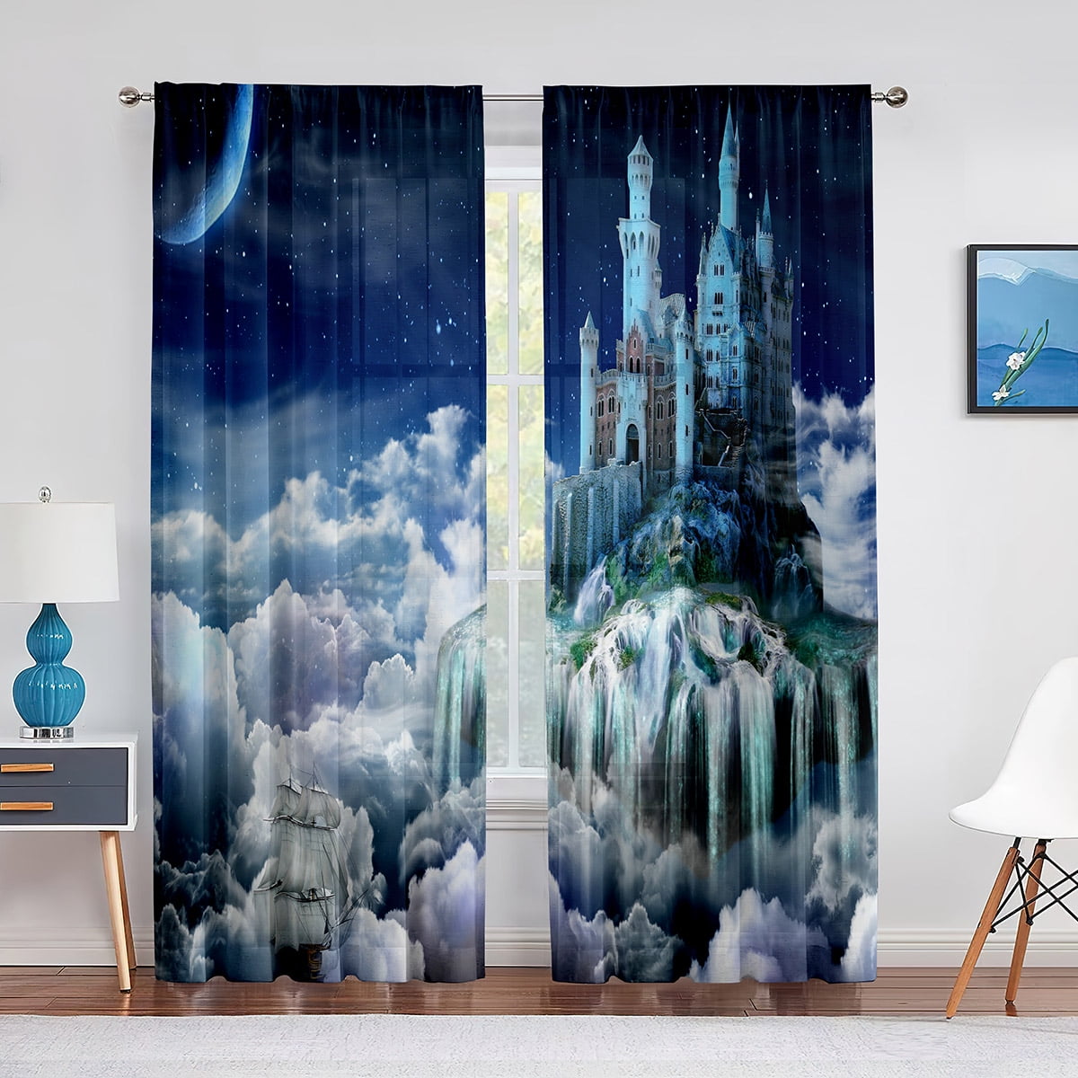 Castle In The Sky Fantasy Scenery Tulle Voile Curtain for Living Room ...
